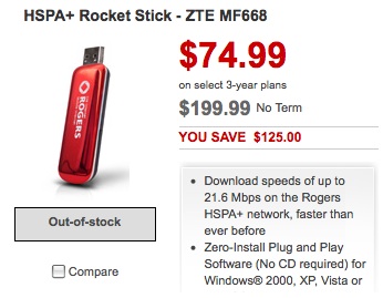 Rogers HSPA+ Rocket Stick already "Out of Stock"