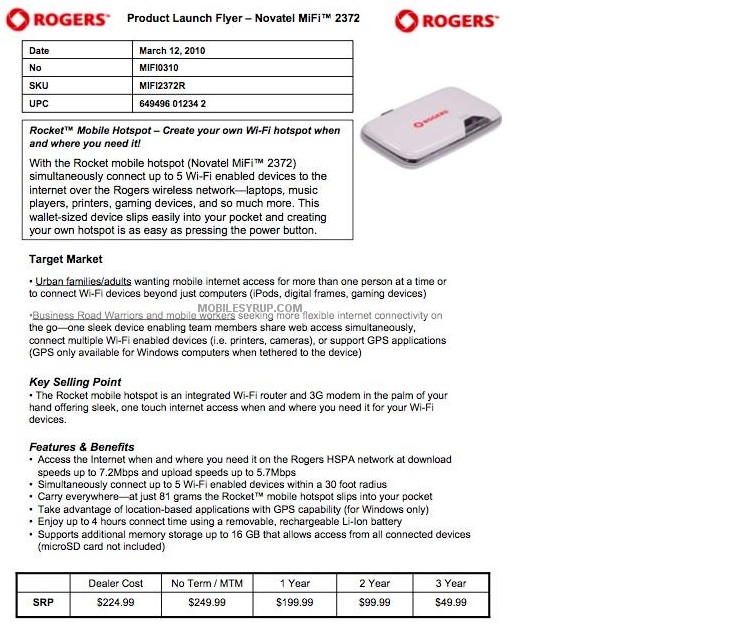 Rogers launches the Novatel MiFi 2372
