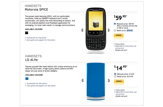 Videotron releases Android Motorola Spice, LG dLite and LG Wink