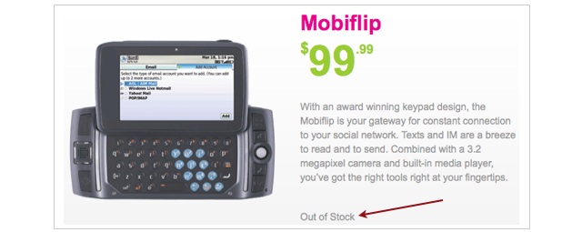 Mobilicity Mobiflip now "Out of Stock"