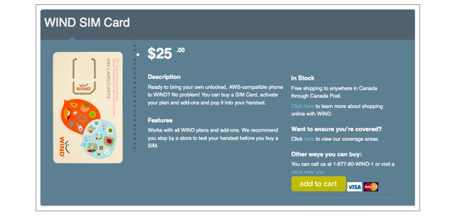 WIND Mobile SIM card increases slightly to $25