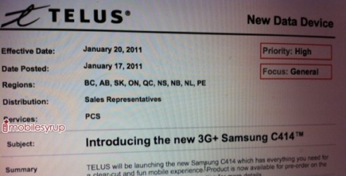 TELUS launching the Samsung C414 Janaury 20th