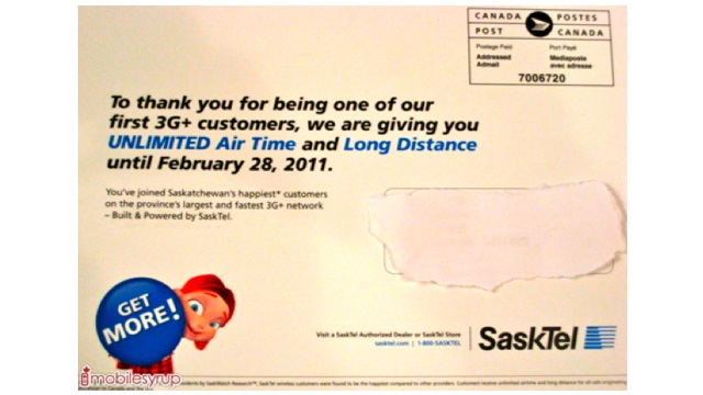 SaskTel giving early 3G+ customers Unlimited calling... says they are ...