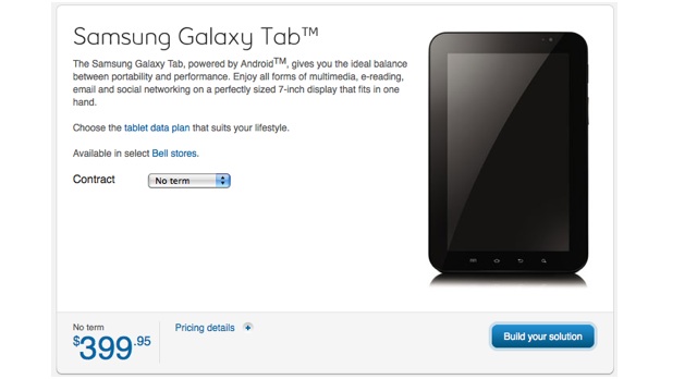 Bell Samsung Galaxy Tab falls to $399.95 no-contract