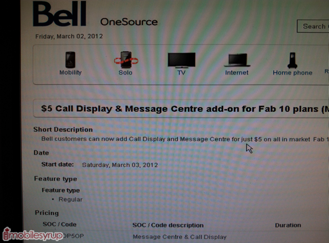 Bell promo offering up Call Display and Message Centre for $5/month ...