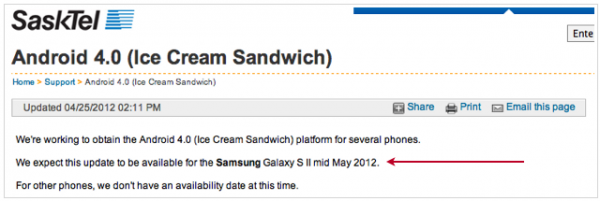 SaskTel Samsung Galaxy S II upgrade to OS 4.0 gets bumped to "mid May ...