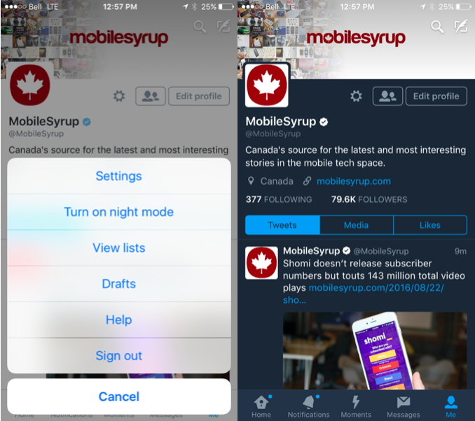 Twitter brings Night mode to iOS users - MobileSyrup