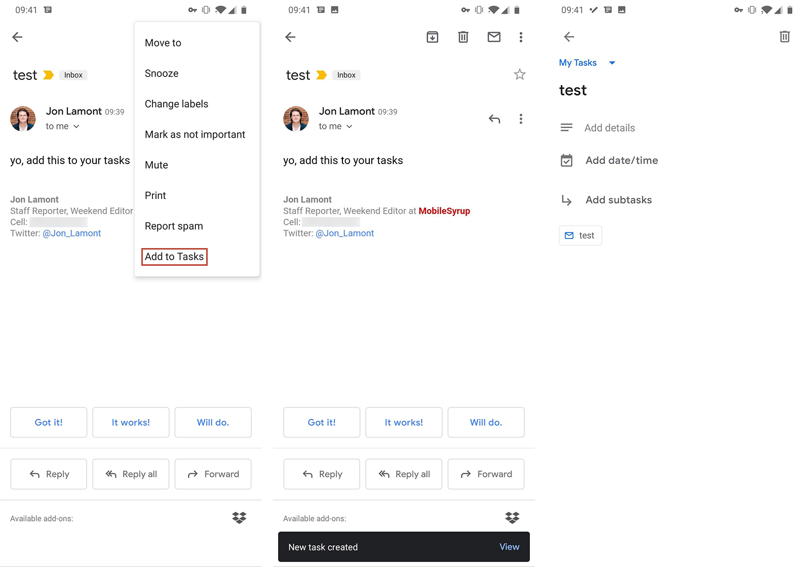 Gmail's Google Task integration lets you add emails to your to-do list