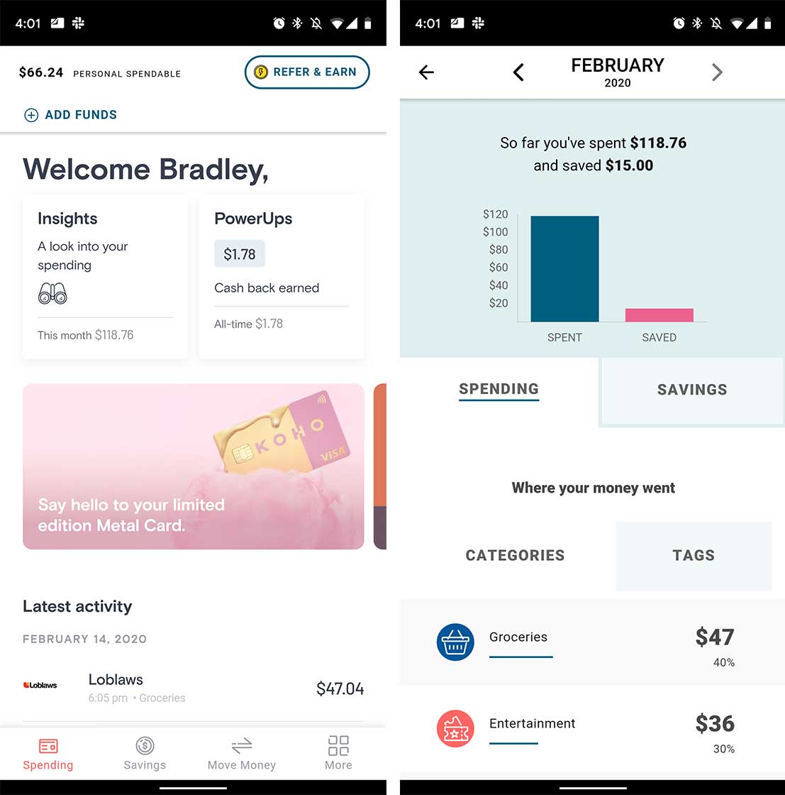 Koho is a digital bank account aimed at helping you budget