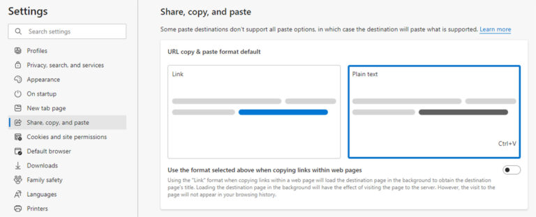 How to change Microsoft Edge's URL copy and paste setting