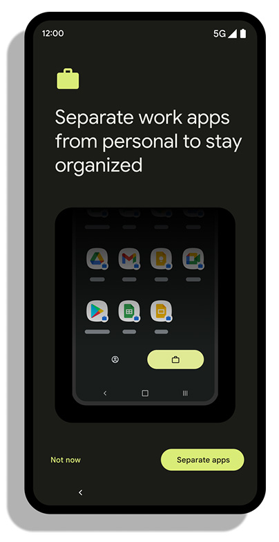 Android 13 will let employees open apps in work or personal profiles
