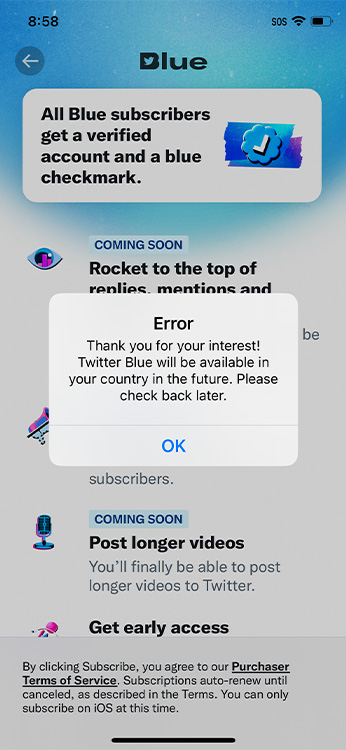 Twitter suspended Blue subscription over impersonation issues