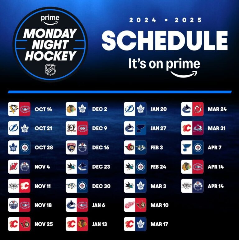 NHL and Prime Video Canada reveal 2024-25 Monday night game schedule
