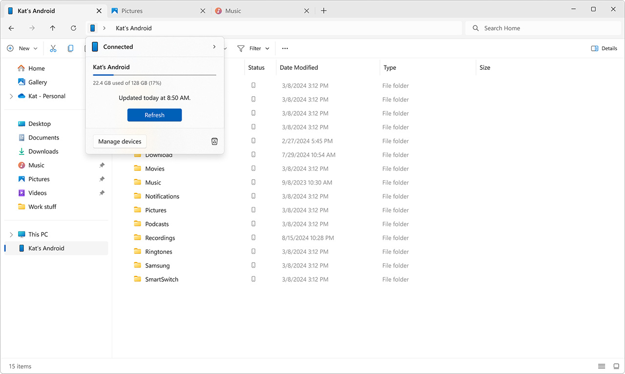 Microsoft testing access to Android phones in Windows File Explorer