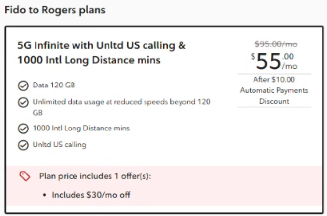 Rogers offering $55/120GB 5G migration plan to Fido customers