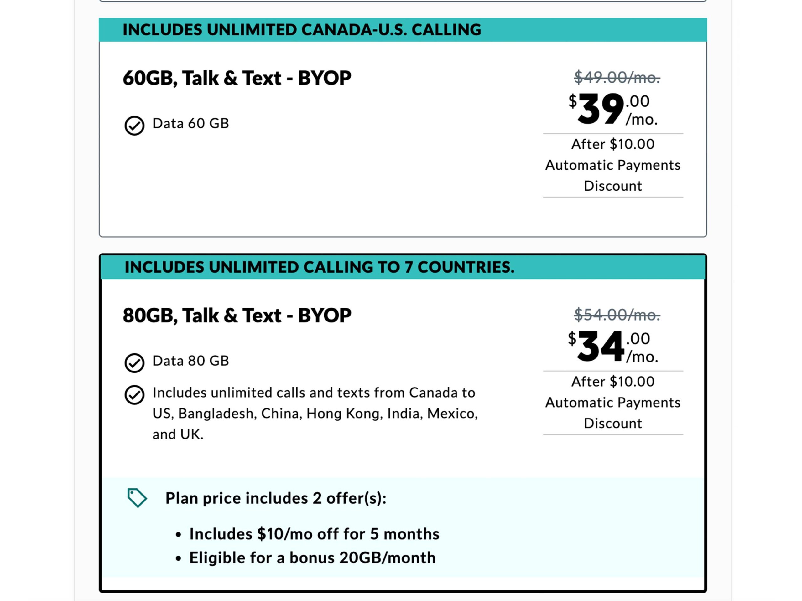 Fido and Koodo offering 100GB plans for as low as $34 per month